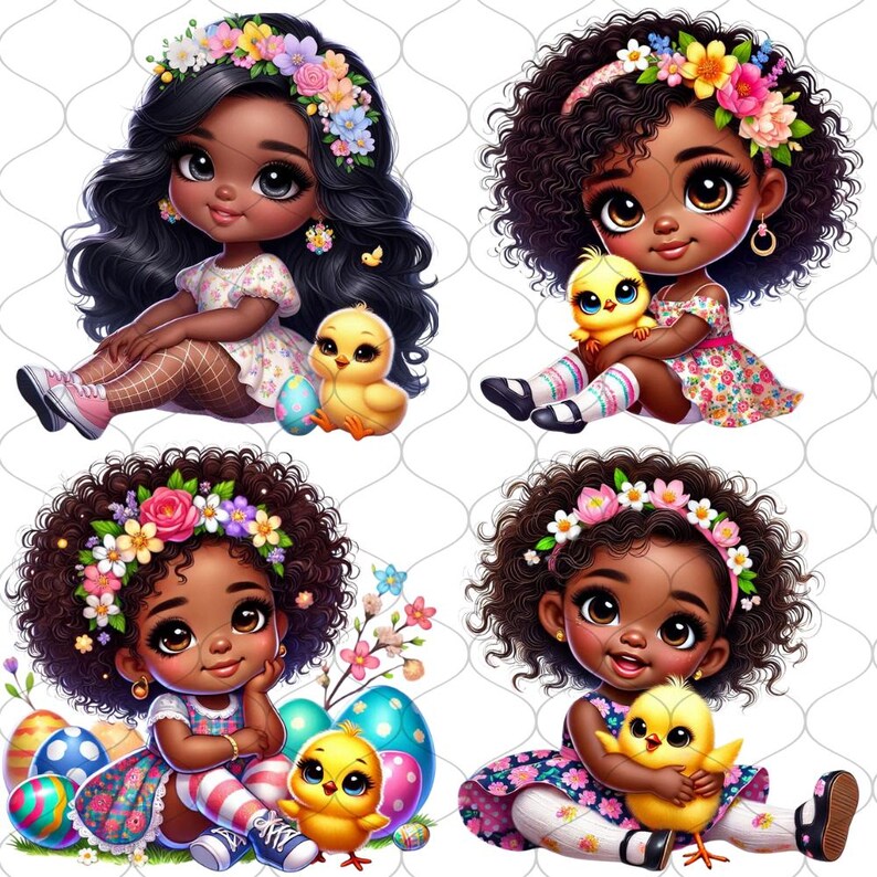 25 Chibi Cute Easter Black Baby Girl Png, Easter Clipart, Black Girl ...