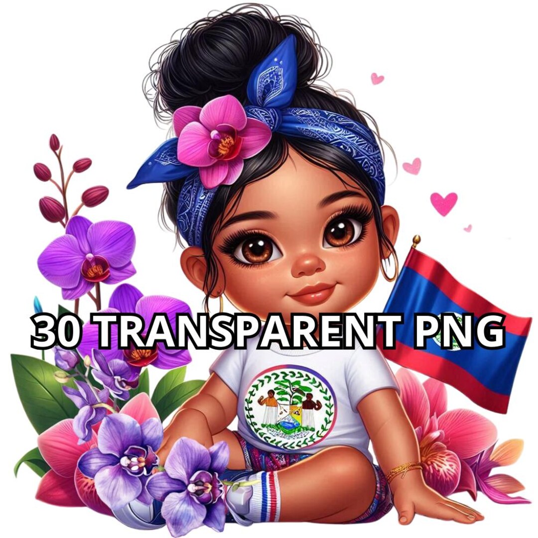 Chibi Cute Belizean Baby Girl Clipart, 30 PNG, Chibi Belizean Girl ...