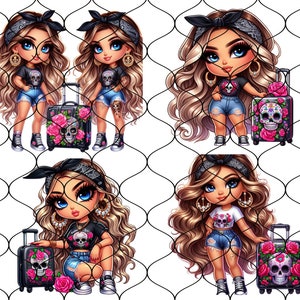 Chibi Travel Blonde Chicana, 30 PNG, Chicana Png, Travel Girl Clipart ...