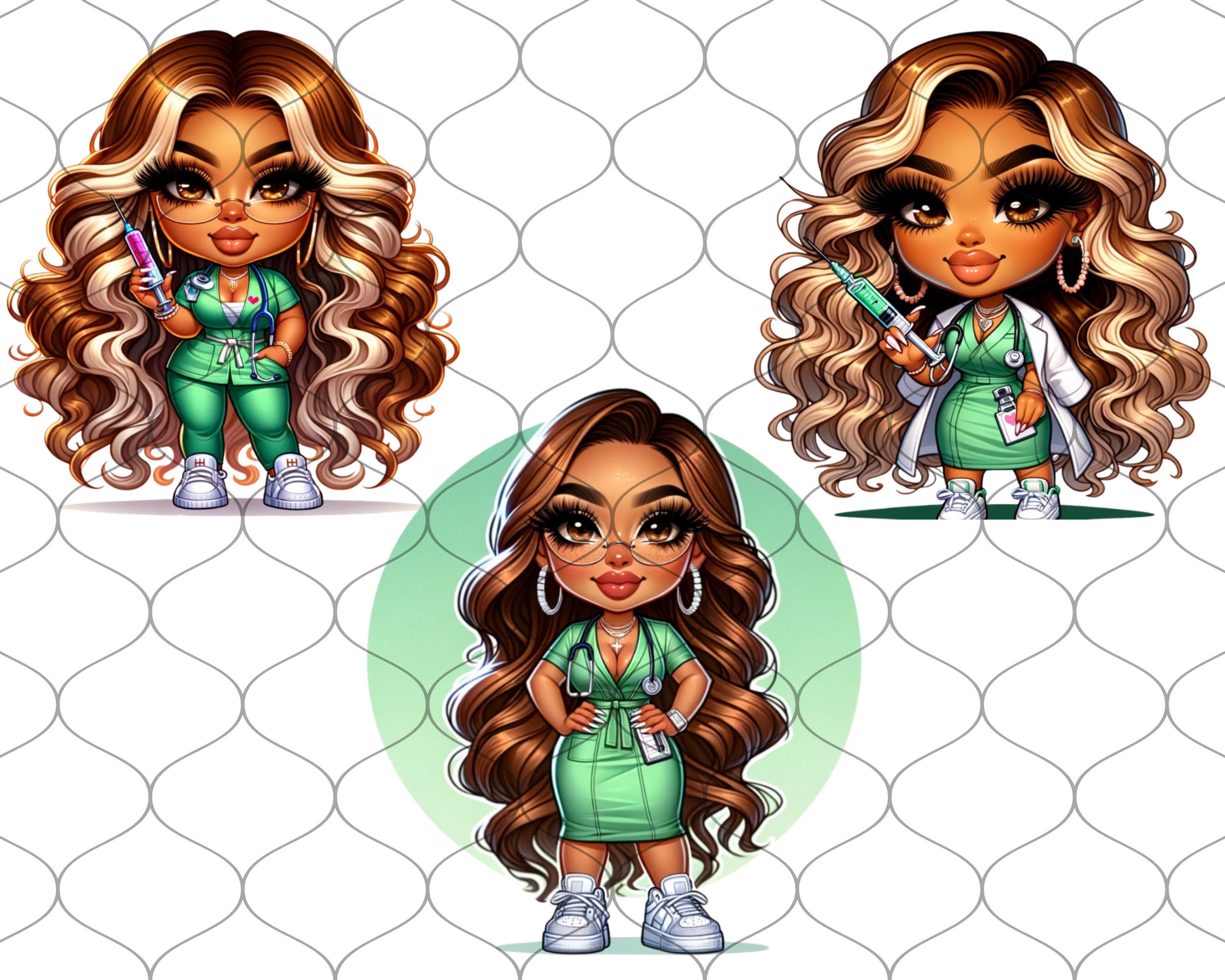 Chibi Latina Nurse & Doctor, 20 PNG, Latina Woman Png, Chibi Dolls Png ...