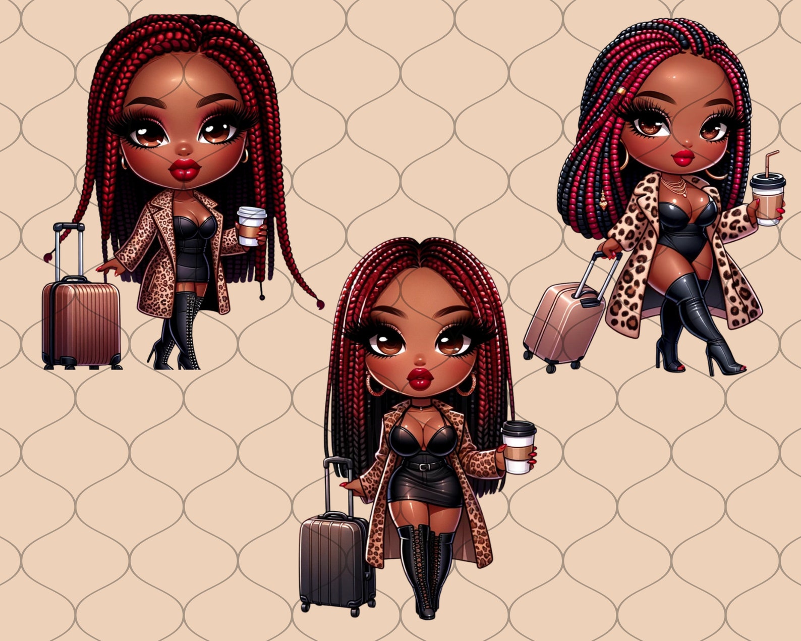 Chibi Travel Girl, 30 PNG, Chibi Style Woman Clipart, Melanin Queen Png ...