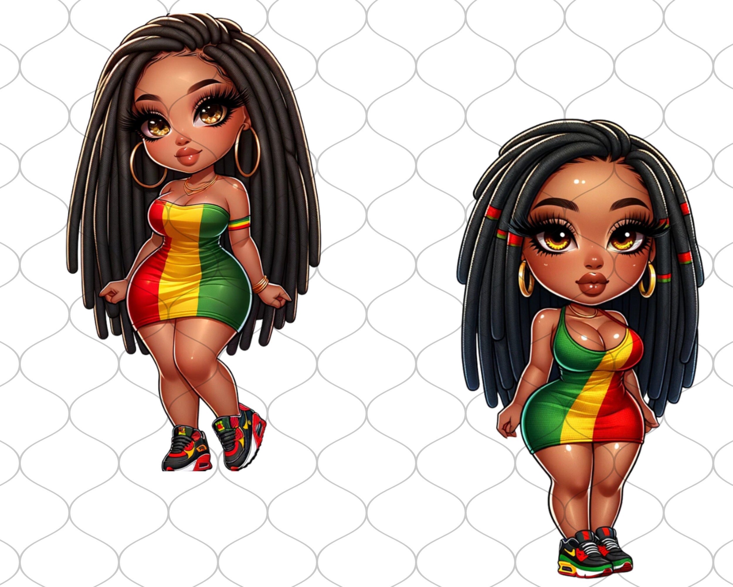 Chibi Rasta Beauty, 20 PNG, Curvy Chibi African American Woman,hot ...