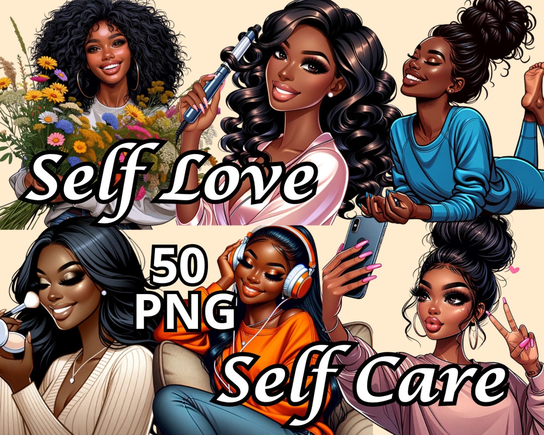 Self Love Clipart, Self Care Png, 50 PNG, Relax Clipart, Black Girl ...
