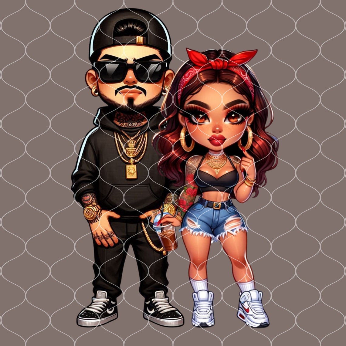 Chibi Chicano Couple Clipart, TRANSPARENT PNG, Latin Couple Png, Love ...