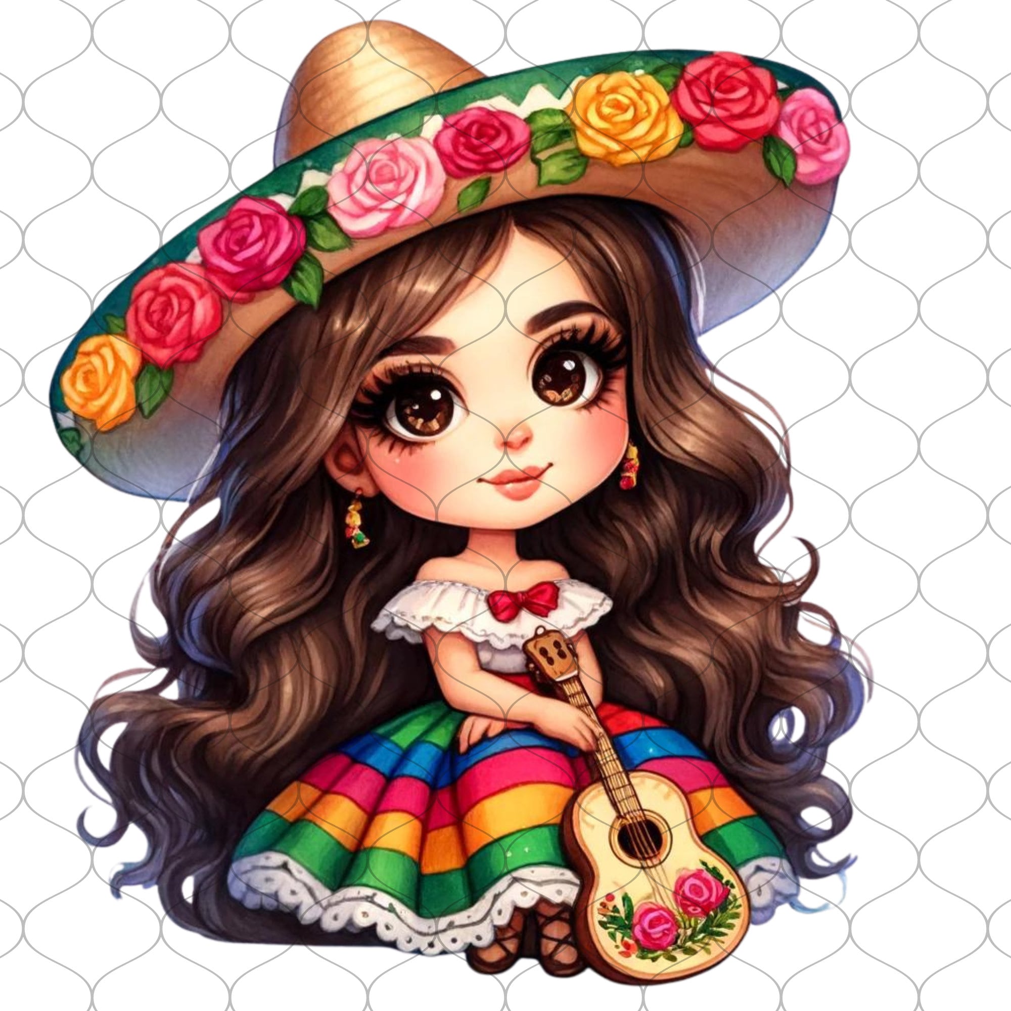 Super Cute Chibi Mexican Girl Clipart, 12 PNG, Latina Princess Clipart ...