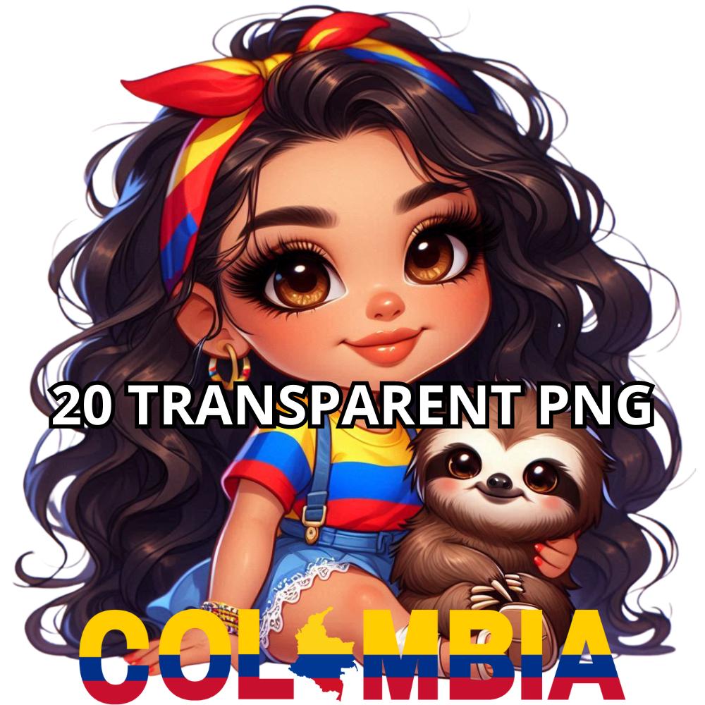Chibi Cute Colombian Baby Girl With Sloth, 20 PNG, Colombian Girl ...
