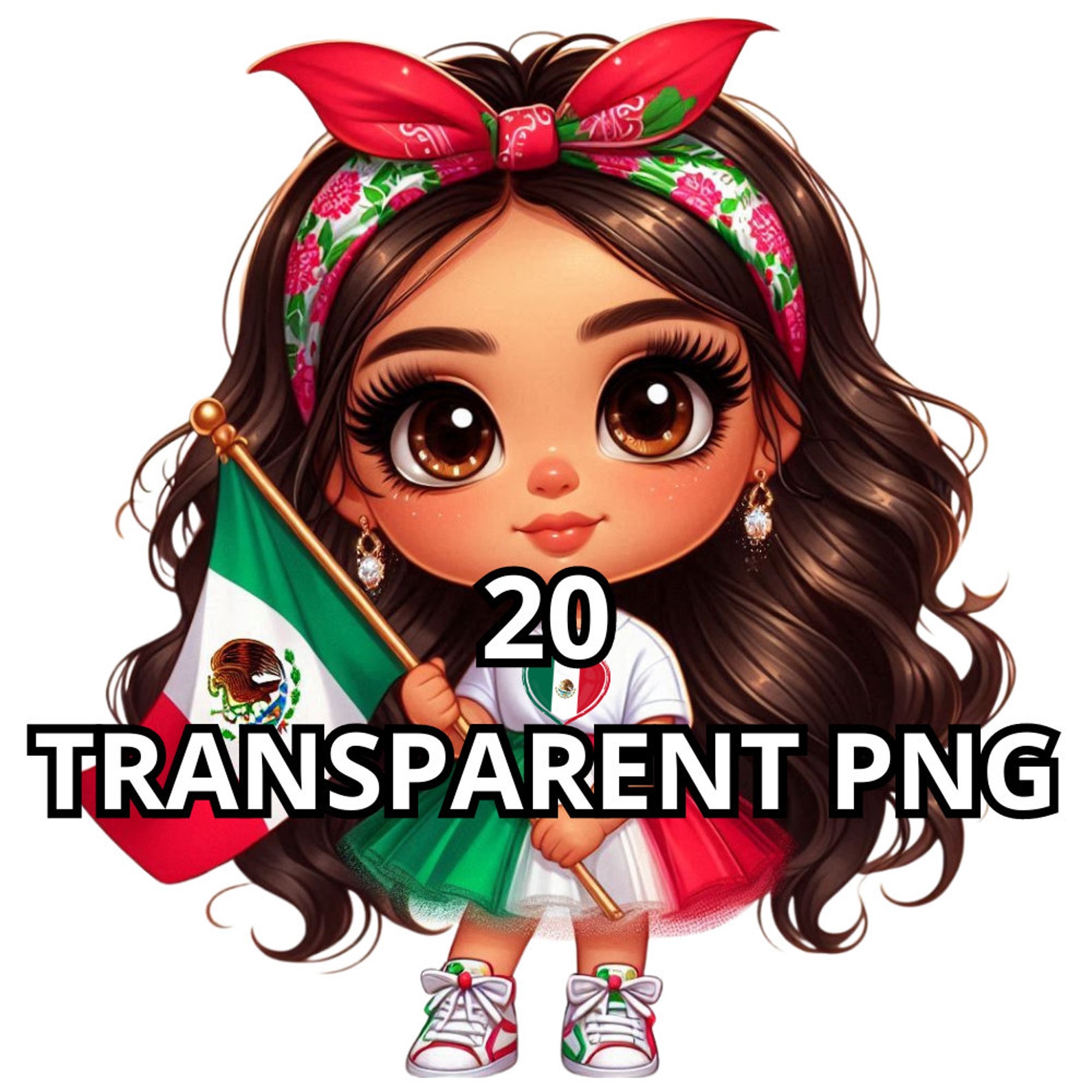Super Cute Chibi Mexican Girl Clipart, 20 PNG, Latina Princess Clipart ...
