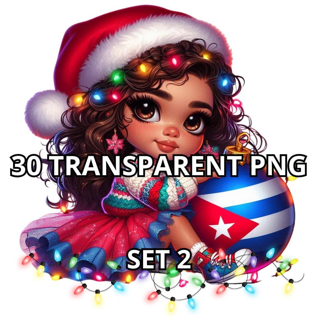 Chibi Cute Cuban Christmas Baby Girl SET 2, 30 PNG, Cuban Girl Png ...