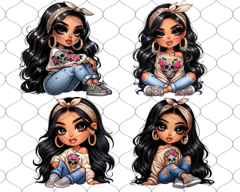 Chibi Cute Chicana Girl, 30 PNG, Chicana Clipart, Chibi Dolls Png ...