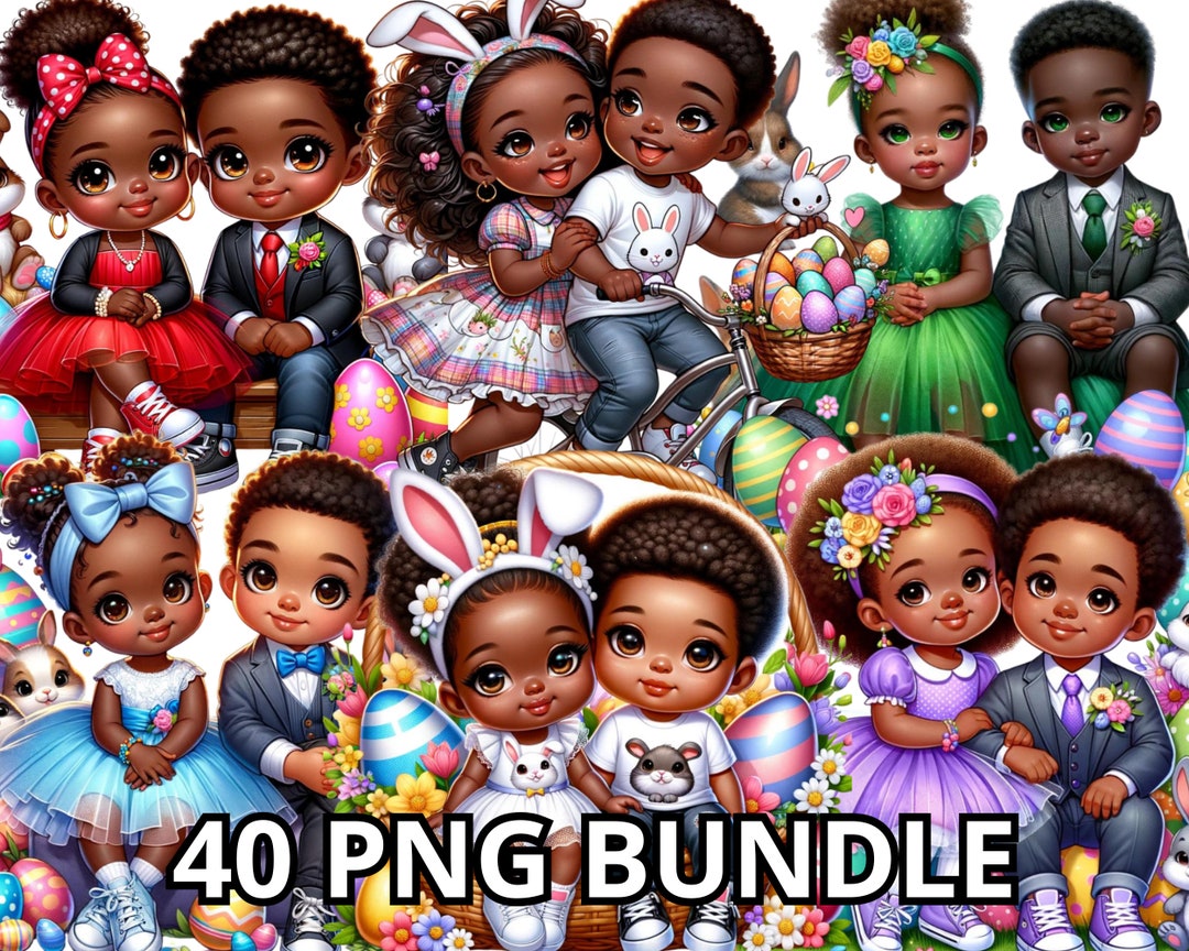 Easter Cute Black Girl & Boy Png, 40 PNG, Cute Little Black Couple ...