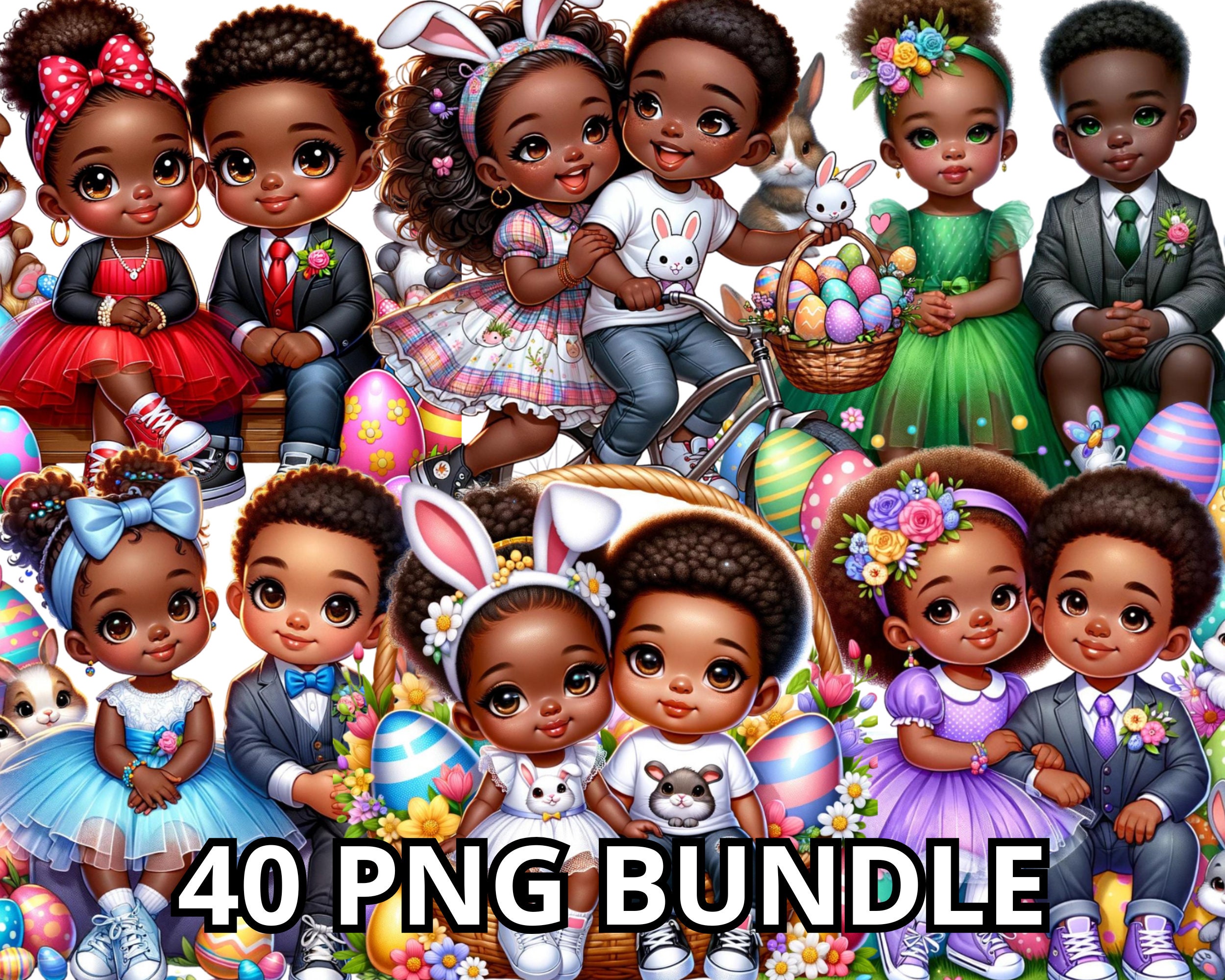 Easter Cute Black Girl & Boy Png, 40 PNG, Cute Little Black Couple ...