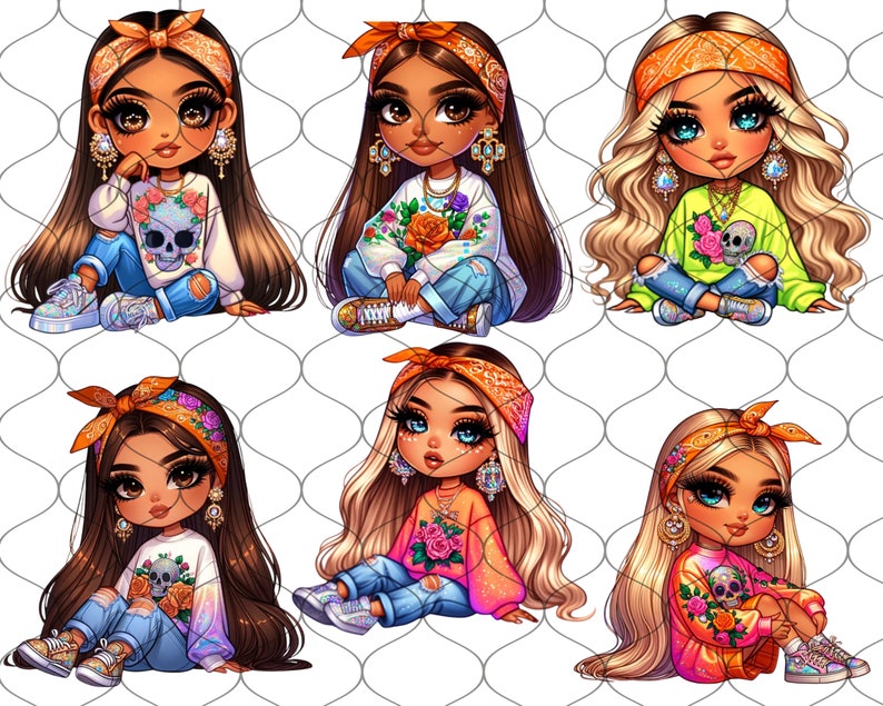 Chibi Cute Chicana Girl, 35 PNG, Chicana Clipart, Chibi Dolls Png ...