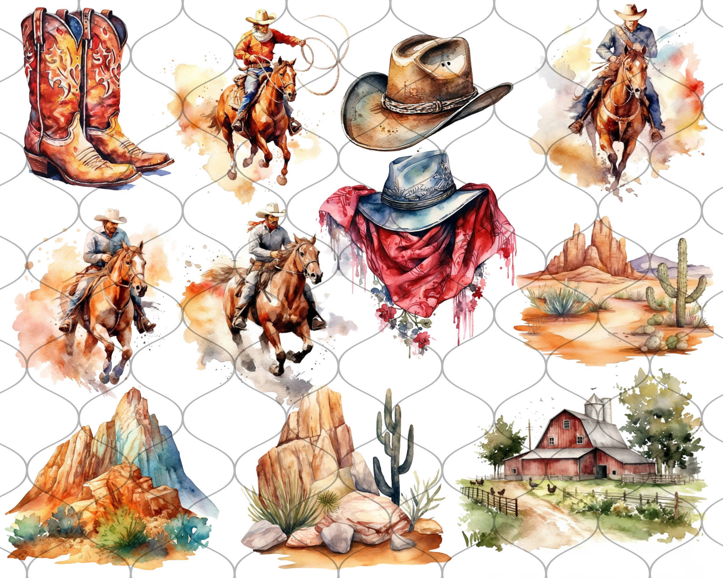 Watercolor Texas Western Clipart, 65 TRANSPARENT PNG, Western Png ...