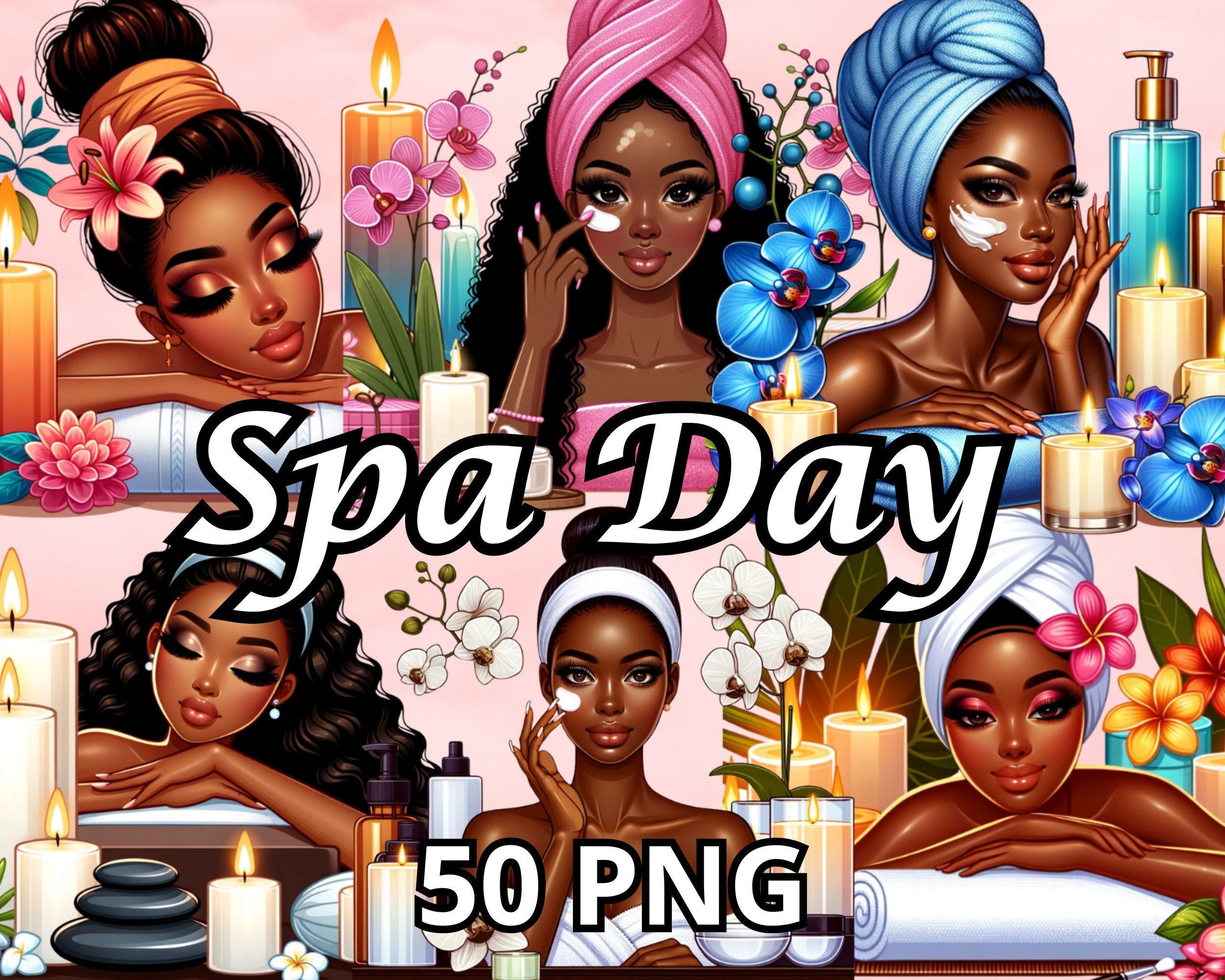 Spa Day Clipart, 50 PNG, Relaxation Clipart, Health Clipart, Wellness ...