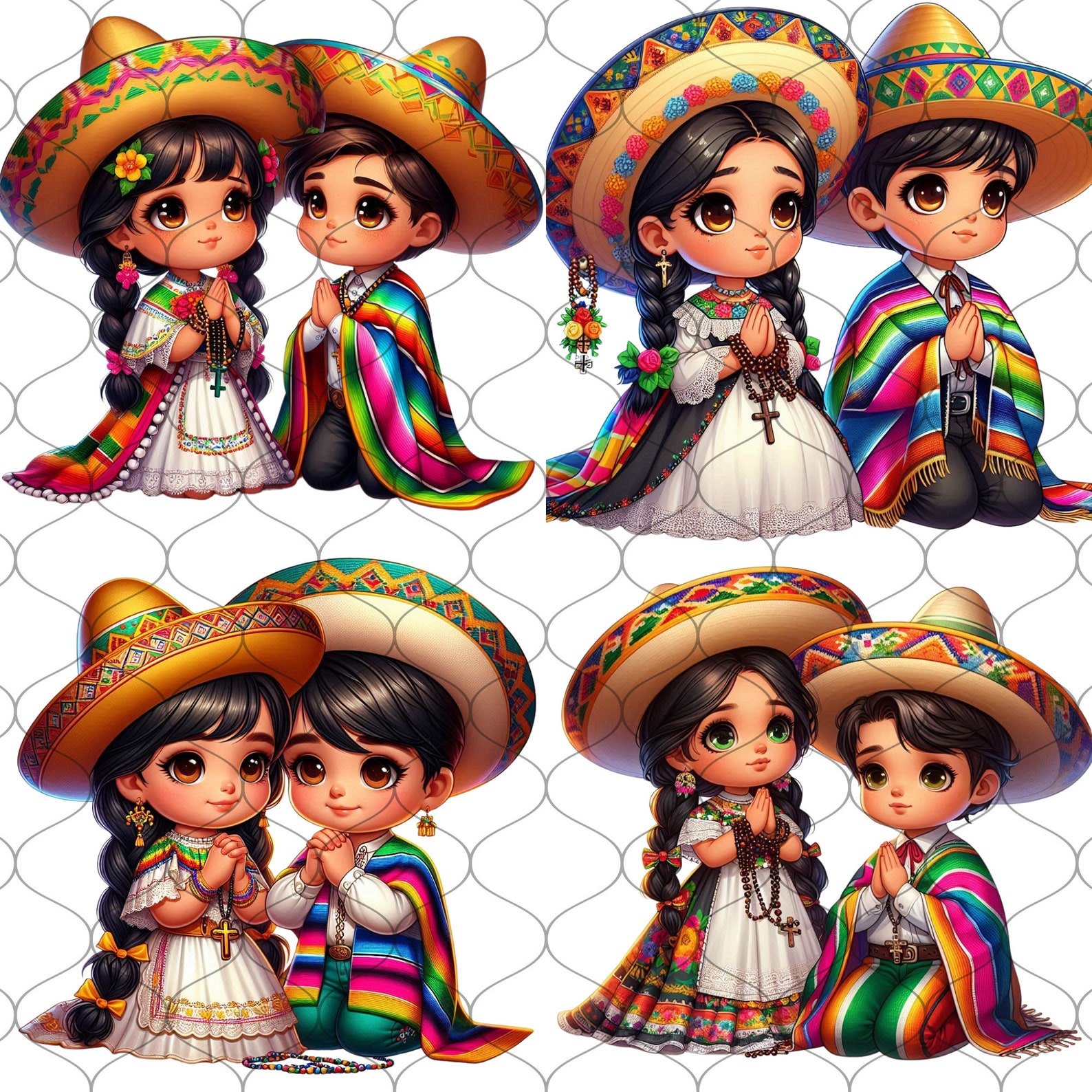 Super Cute Chibi Mexican Girl and Boy Clipart, 20 PNG, Cute Chibi ...