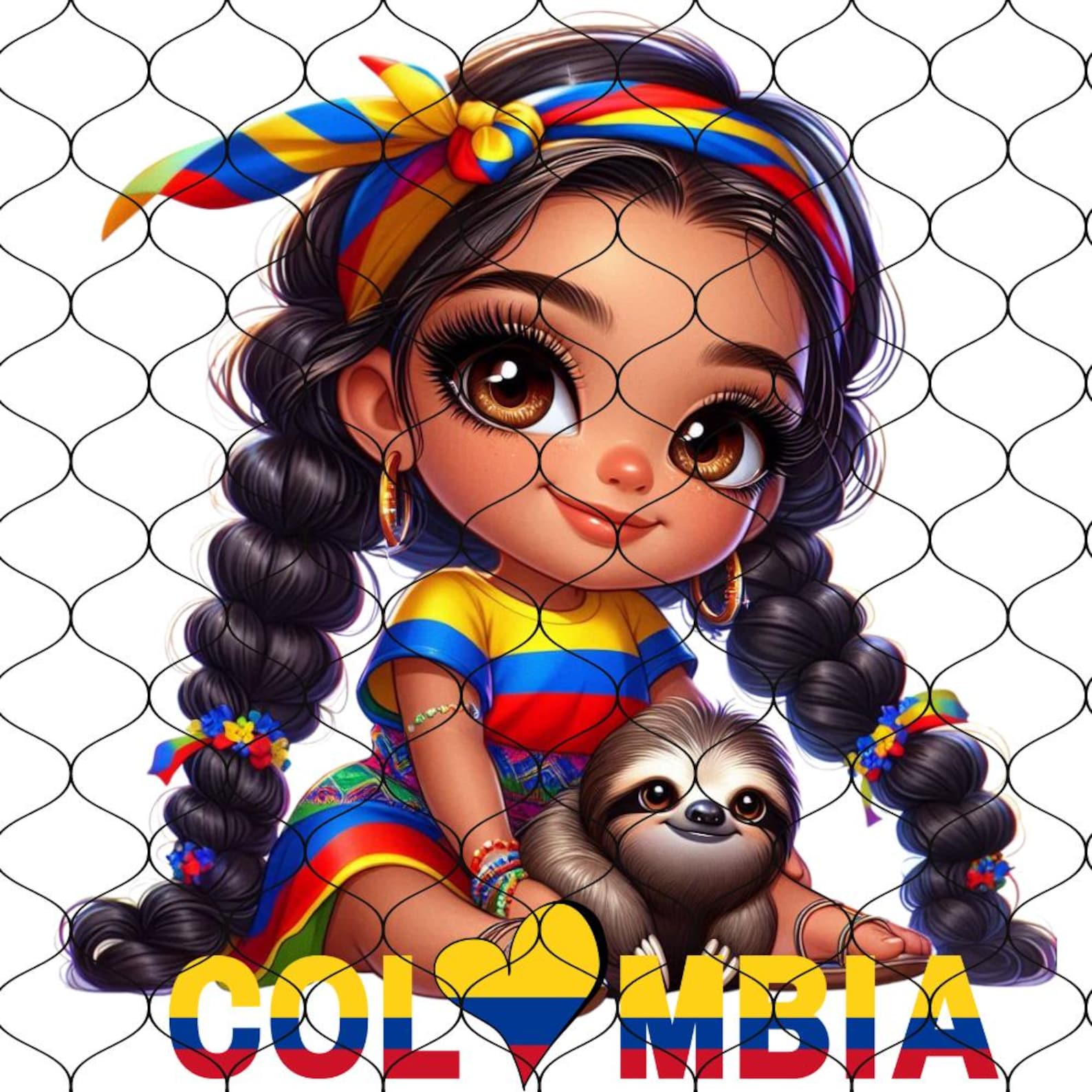 Chibi Cute Colombian Baby Girl With Sloth, 20 PNG, Colombian Girl ...