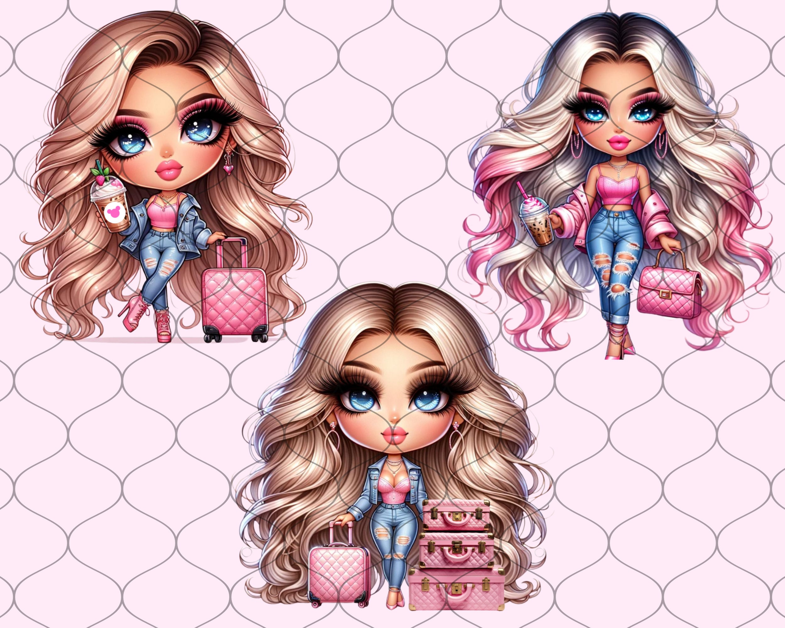 Chibi Pink Travel Latina,20 PNG, Chibi Style, Travel Girl Clipart ...