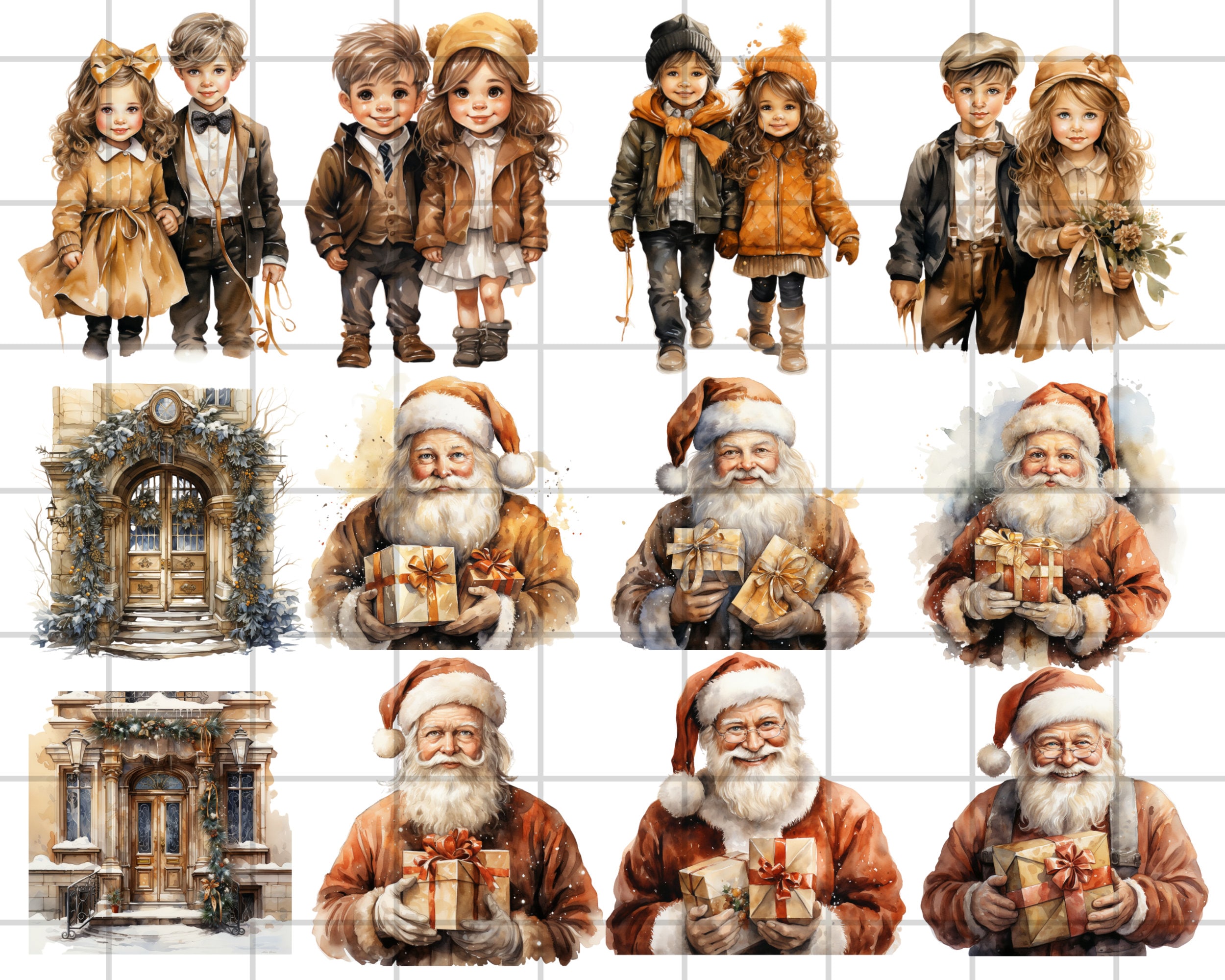 Watercolor Golden Christmas, 102 PNG, Christmas PNG Clipart Bundle ...