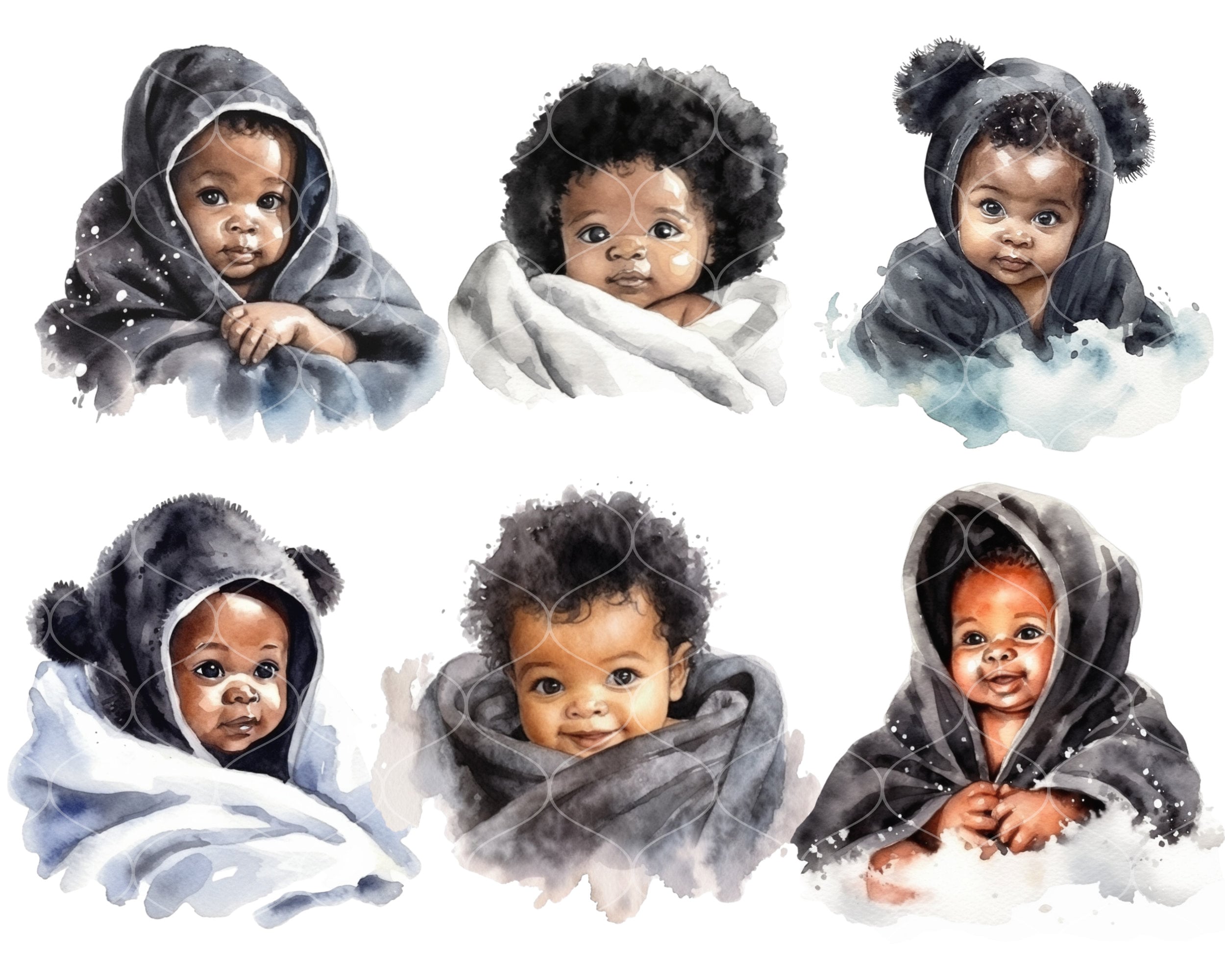 Watercolor Black Newborn Babies, 20 PNG, Black Baby Png, Black Baby ...