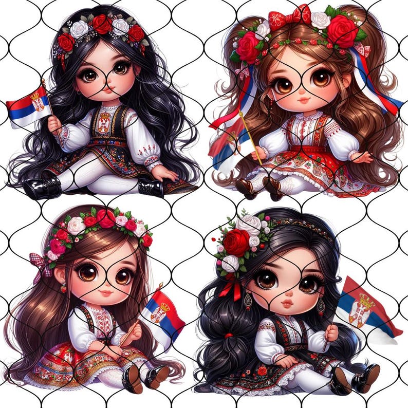 25 PNG Chibi Cute Serbian Baby Girl Set 2, Serbia Png, Serbian Girl ...