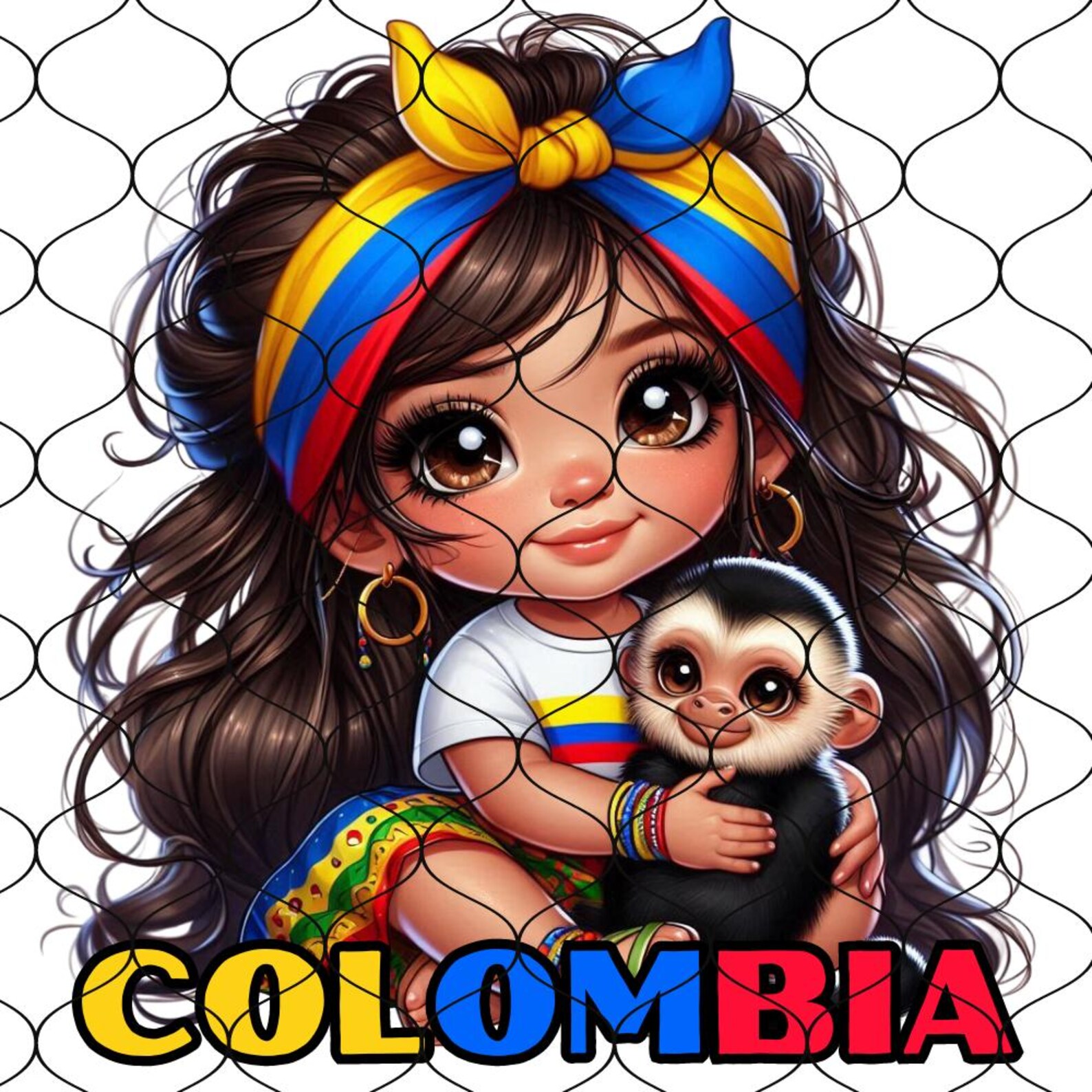 Chibi Cute Colombian Baby Girl With Monkey, 20 PNG, Colombian Girl ...