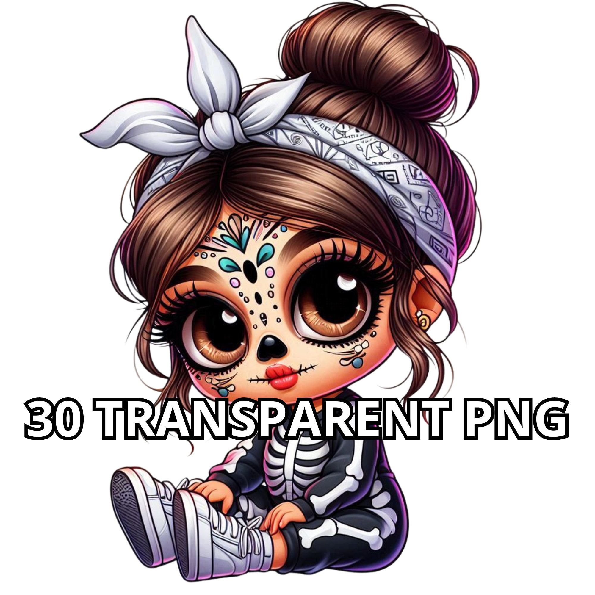 Chibi Cute Latina Baby Girl Halloween Skeleton Png, 30 PNG, Cute ...
