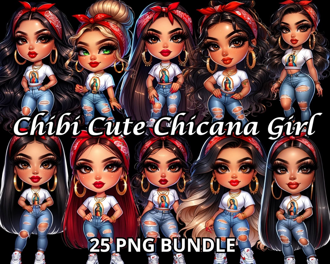 Chibi Cute Chicana Girl, 25 PNG, Chicana Clipart, Chibi Dolls Png ...