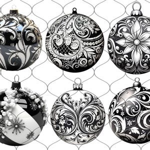 Black & White Christmas Baubles, 50 PNG, Winter Clipart, Christmas Tree ...