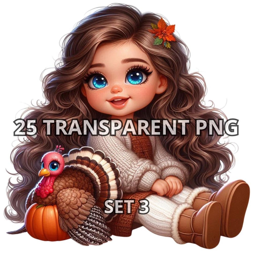 Chibi Cute Thanksgiving Brown Hair Baby Girl Set 3, 25 PNG ...