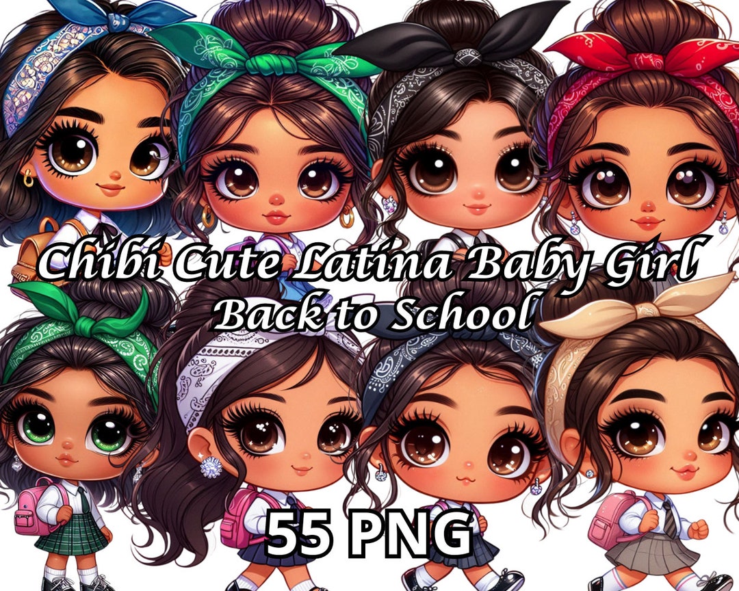 Chibi Cute Latina Baby Girl Back to School Png, 55 PNG, Chibi Girl Png ...