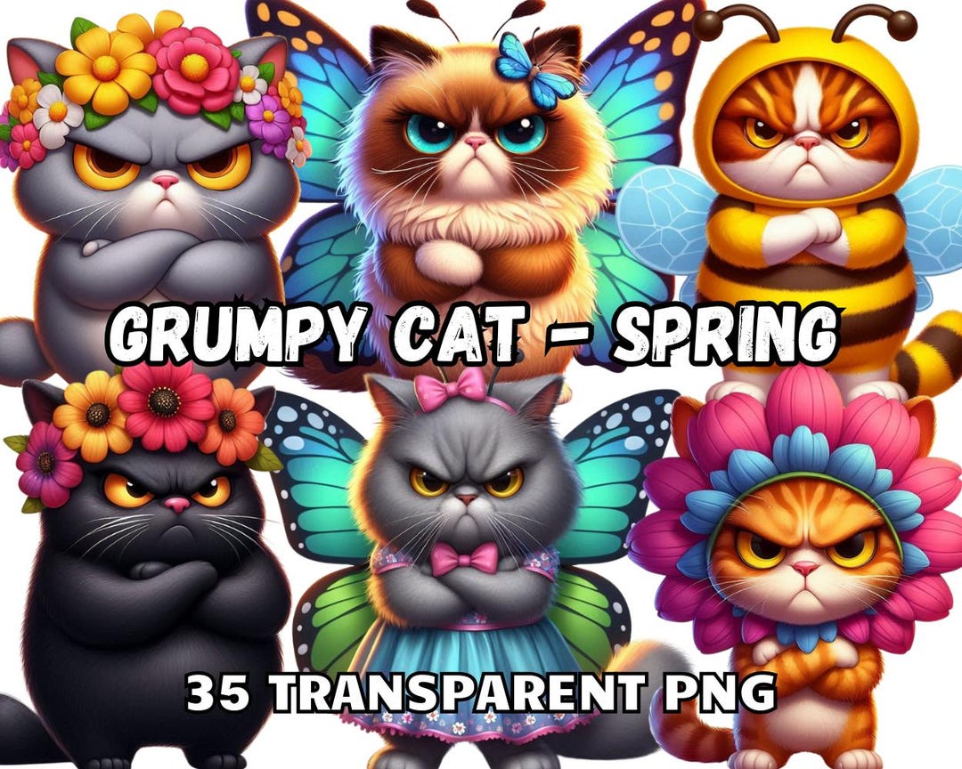 Grumpy Cat Spring, 35 PNG, Funny Cat Png, Grumpy Cat Clipart, Grumpy ...