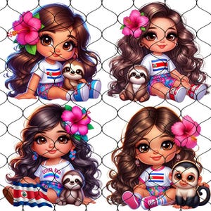 Chibi Cute Costa Rican Baby Girl Clipart, 20 Png, Costa Rican Girl Png ...