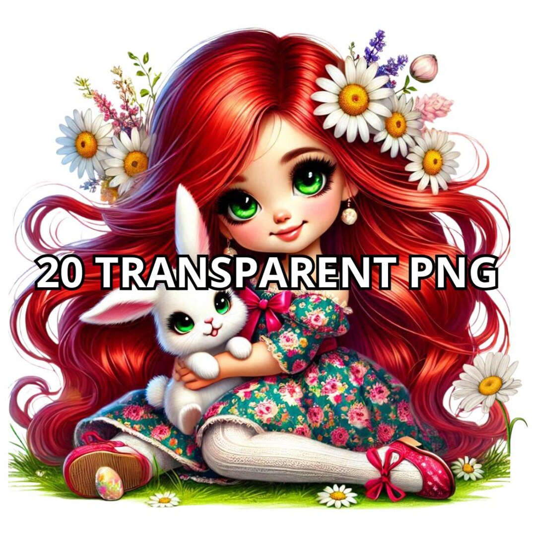 20 Chibi Easter Red Hair Baby Girl, Cute Easter Png, Bunny Png, Chibi ...