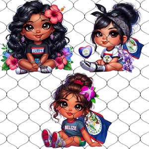 Chibi Cute Belizean Baby Girl Clipart, 30 PNG, Chibi Belizean Girl ...