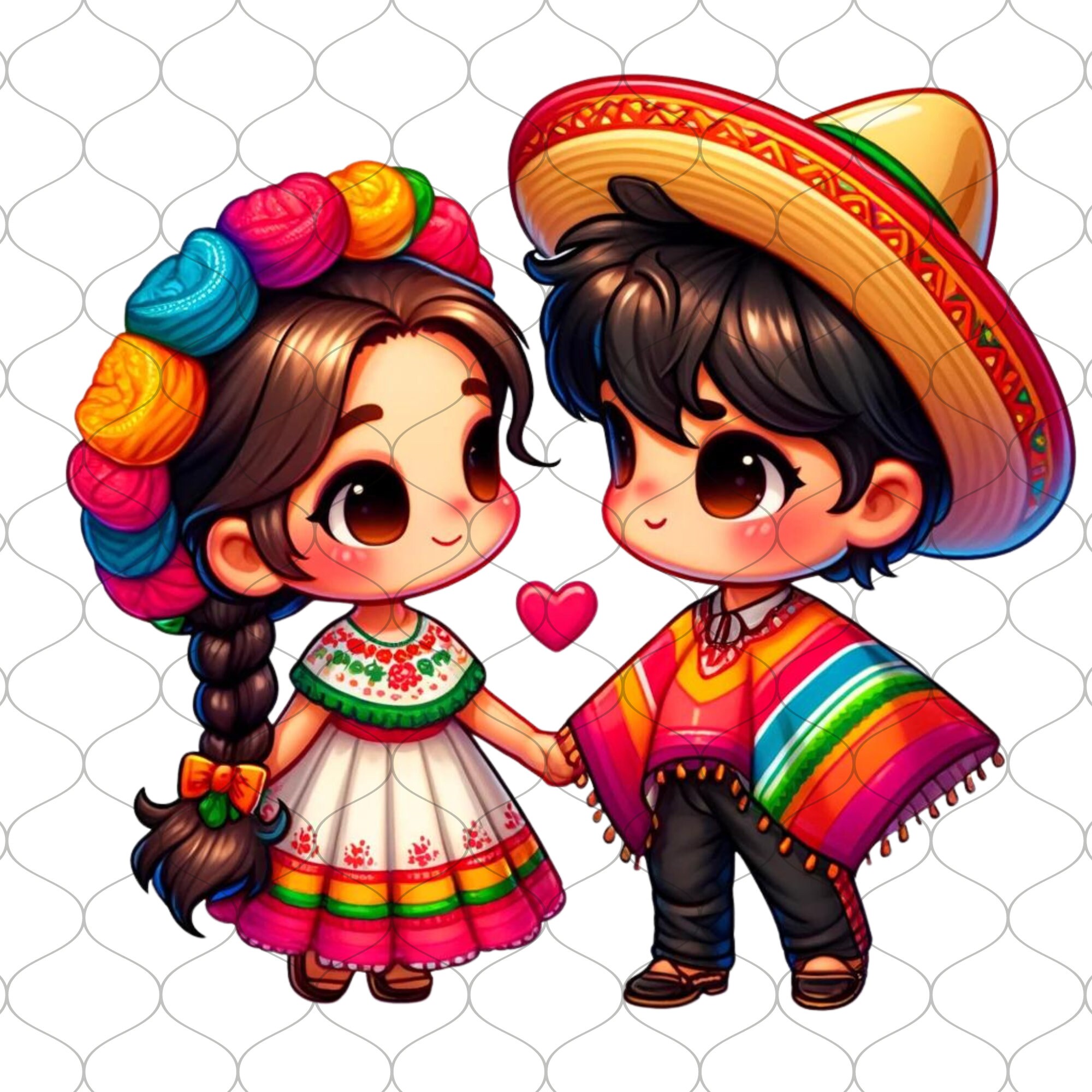 Super Cute Chibi Mexican Girl and Boy Clipart, 16 PNG, Cute Chibi ...