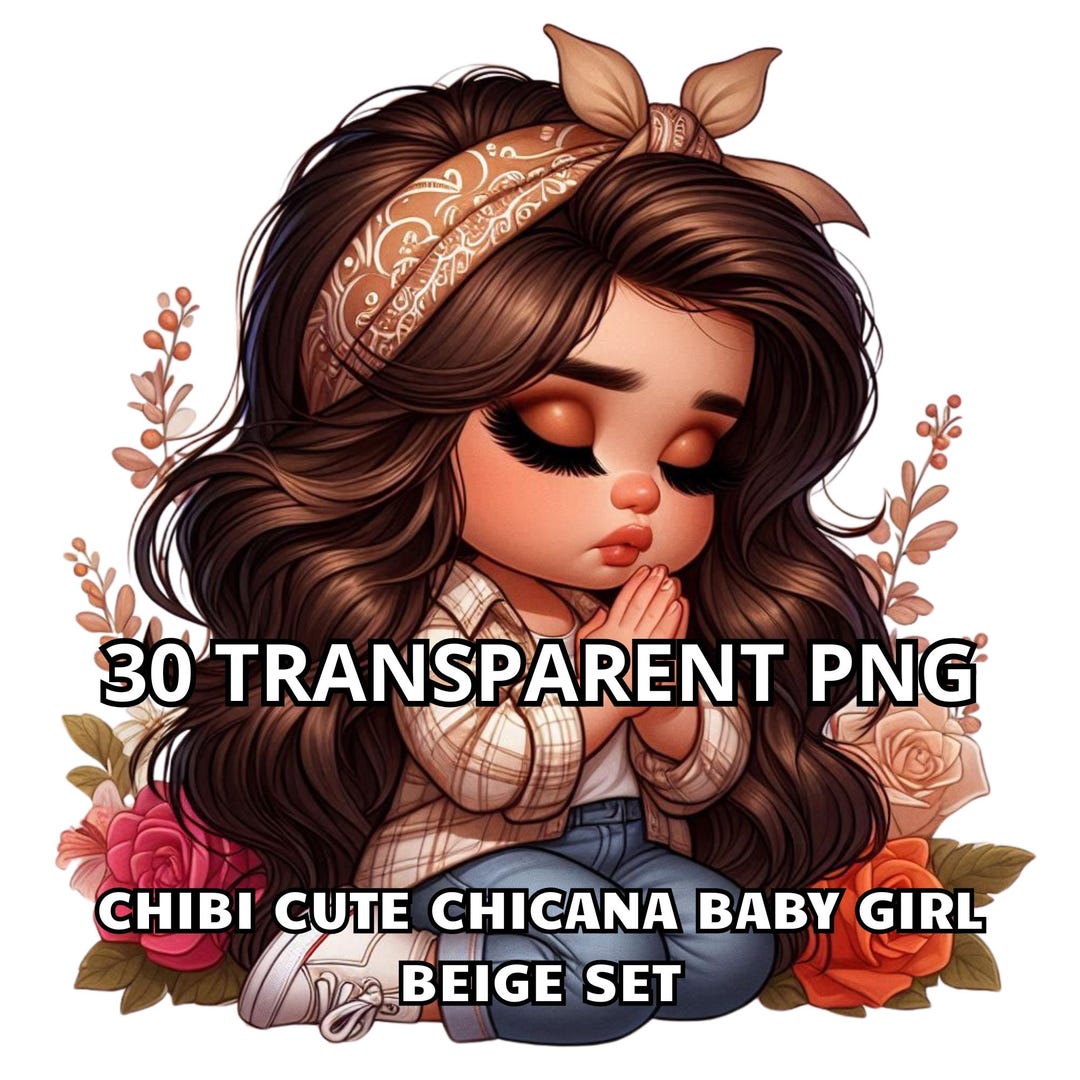 30 Chibi Cute Chicana Baby Girl Beige Set, Chibi Girl Clipart, Chibi ...