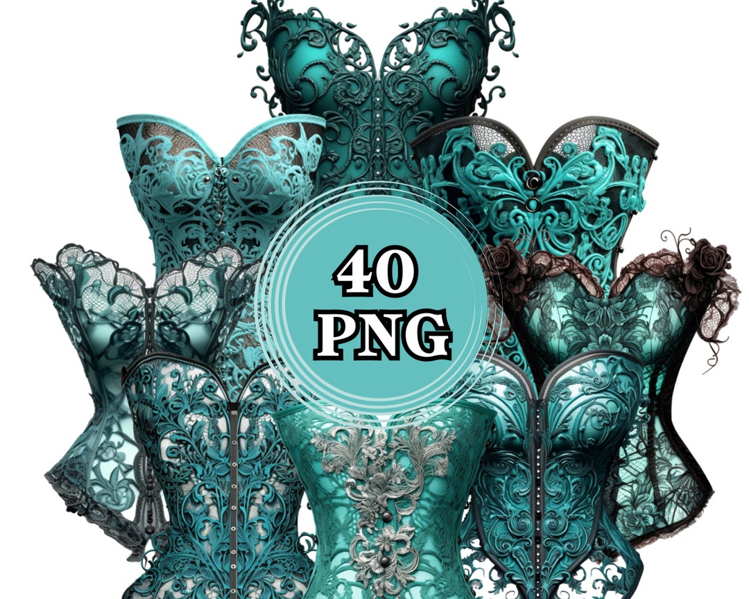 Turquoise Corset, 40 PNG, Lingerie Clipart, Corset Clipart, Underwear ...