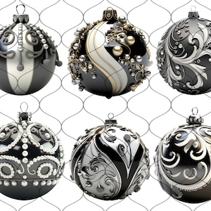 Black & White Christmas Baubles, 50 PNG, Winter Clipart, Christmas Tree ...
