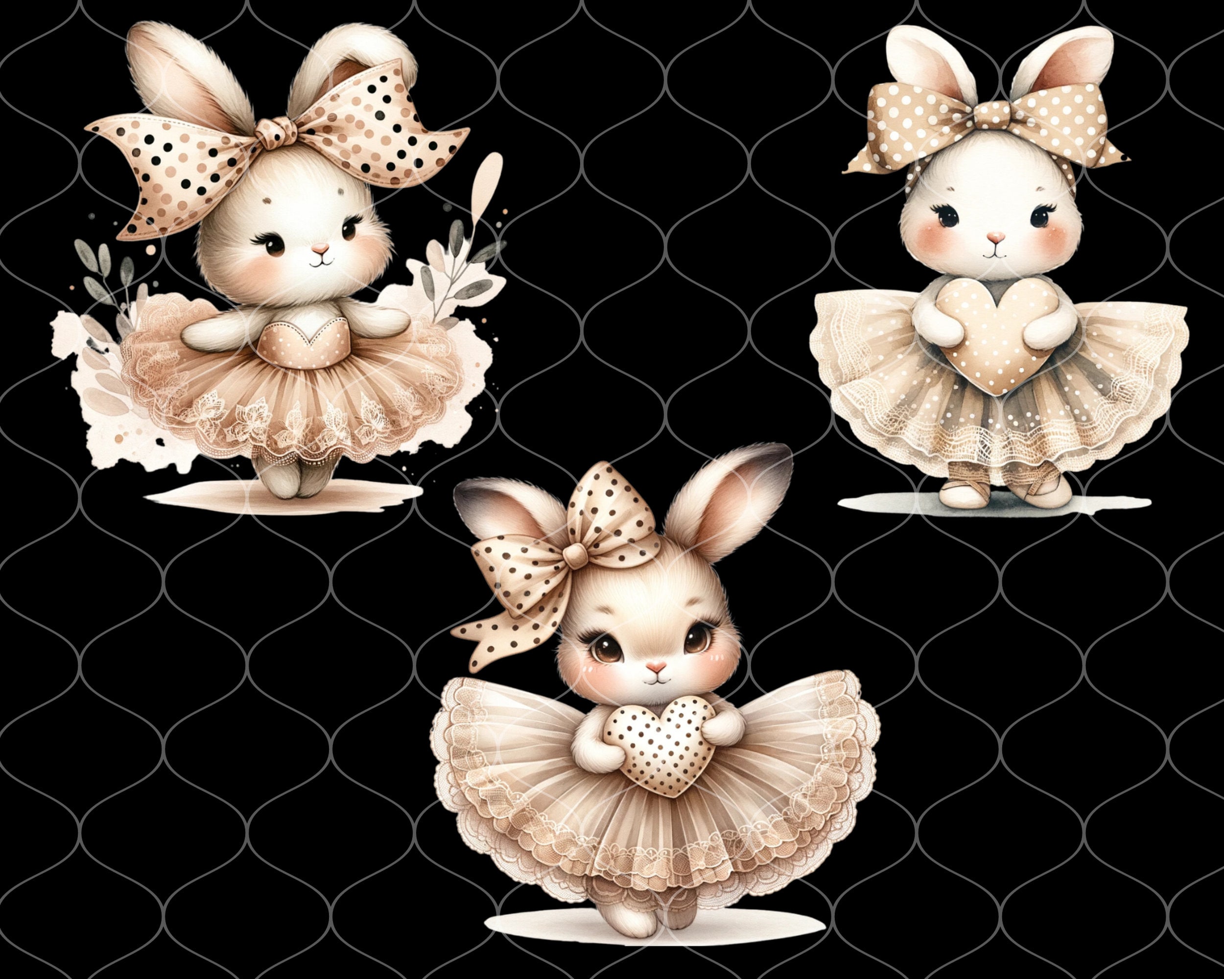 Watercolor Beige Ballerina Bunny,25 PNG, Nursery Bunnies, Ballerina ...