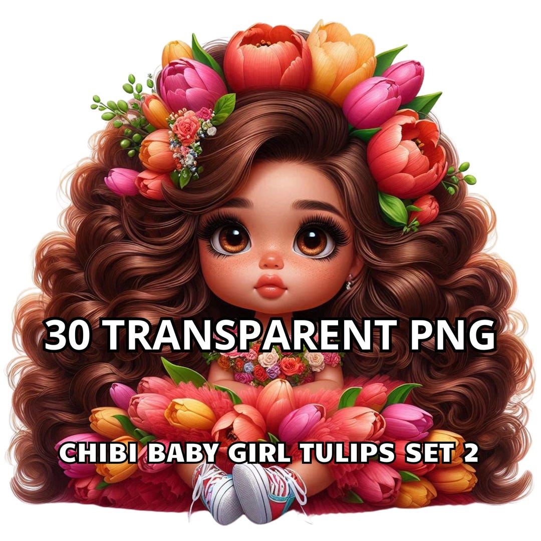 Chibi Baby Girl Tulips Set 2, 30 PNG, Chibi Girl Clipart, Chibi Girl ...
