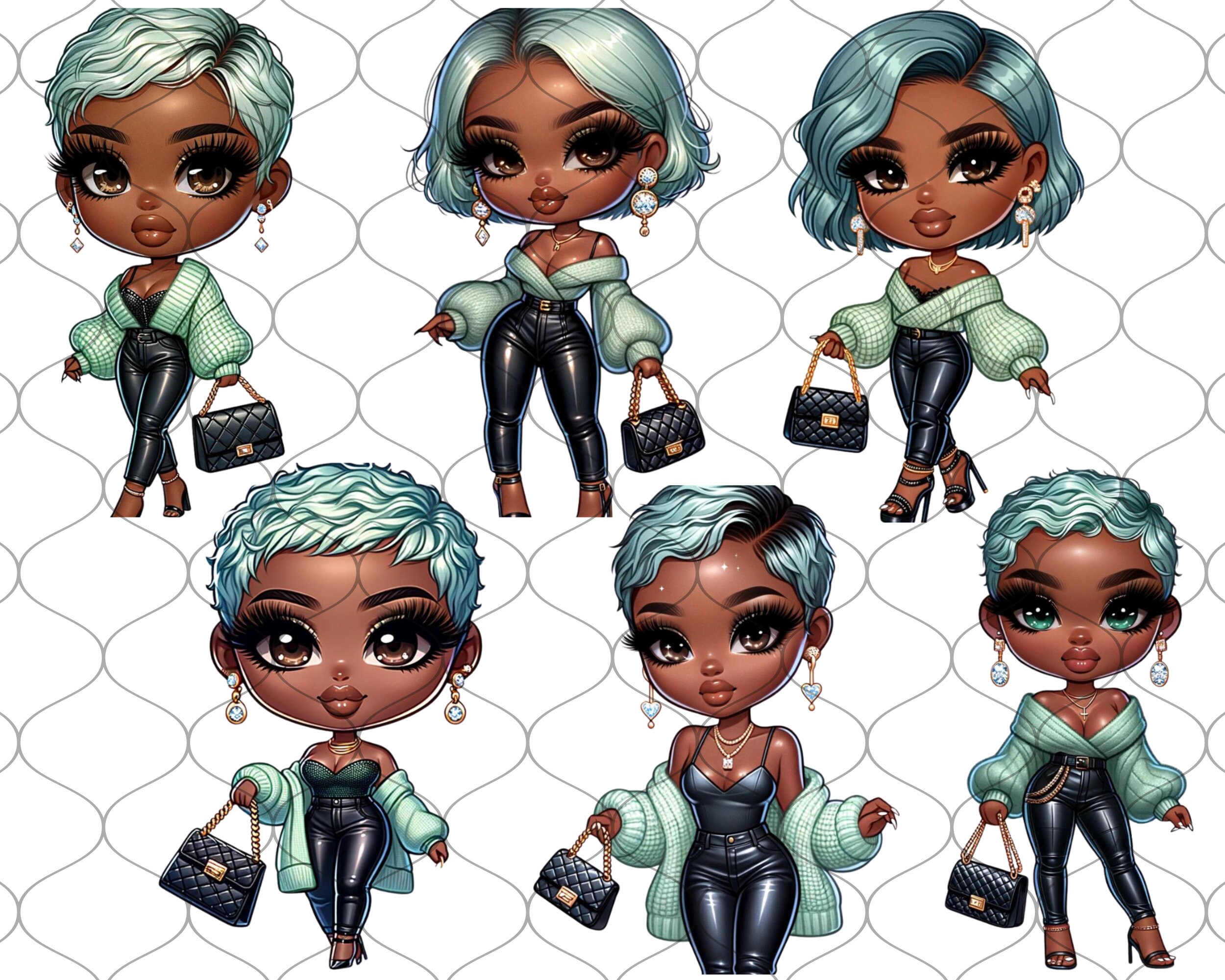 Chibi Colorful Beauties, 40 PNG, Chibi Dolls Clipart, Black Women ...