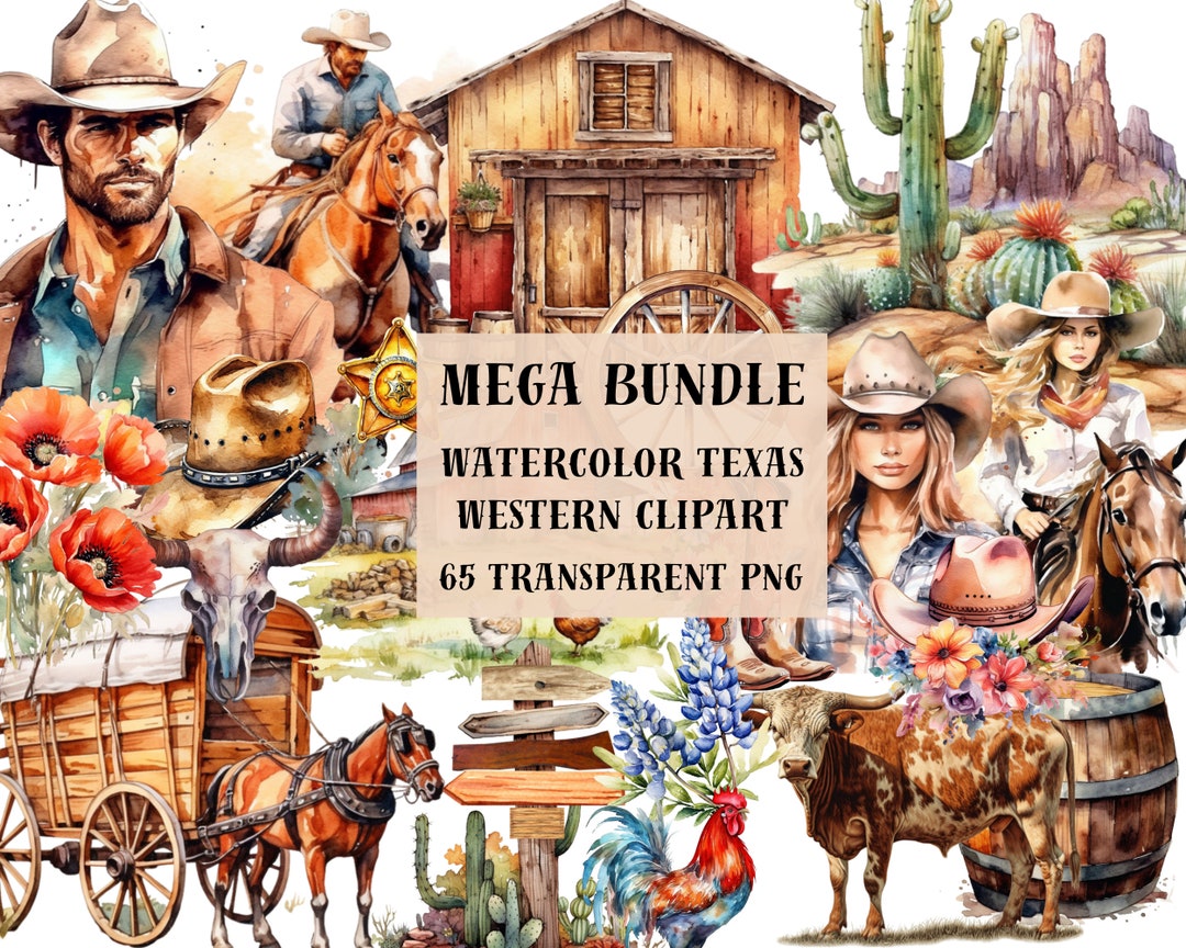 Watercolor Texas Western Clipart, 65 TRANSPARENT PNG, Western Png ...
