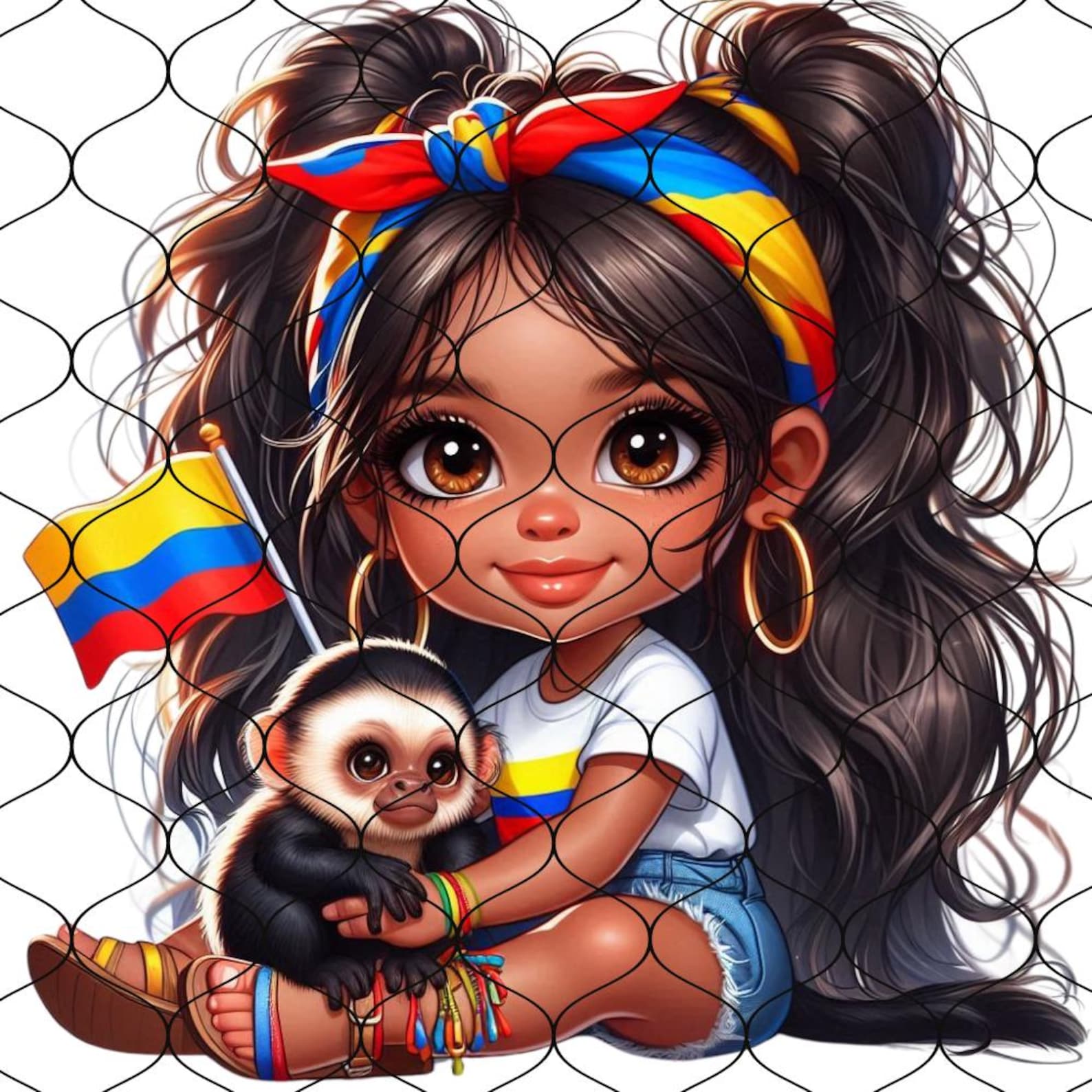Chibi Cute Colombian Baby Girl With Monkey, 20 PNG, Colombian Girl ...