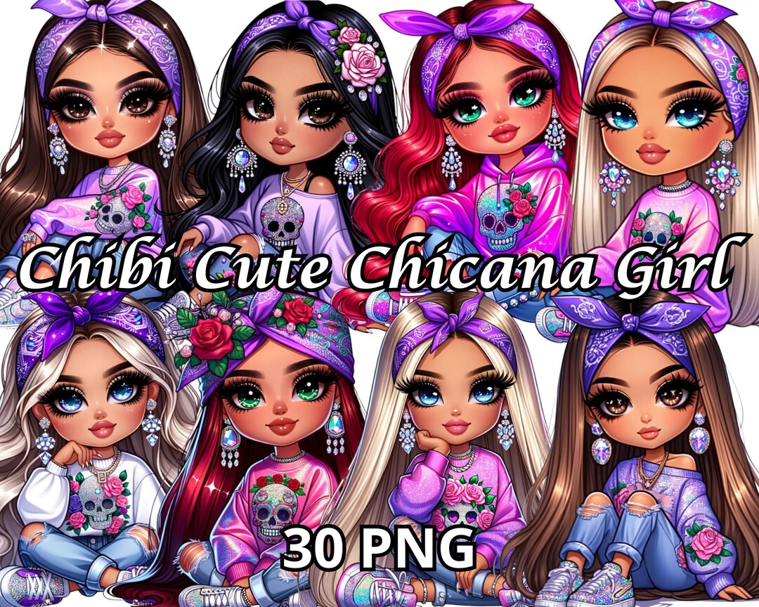 Chibi Cute Chicana Girl, 30 PNG, Chicana Clipart, Chibi Dolls Png ...