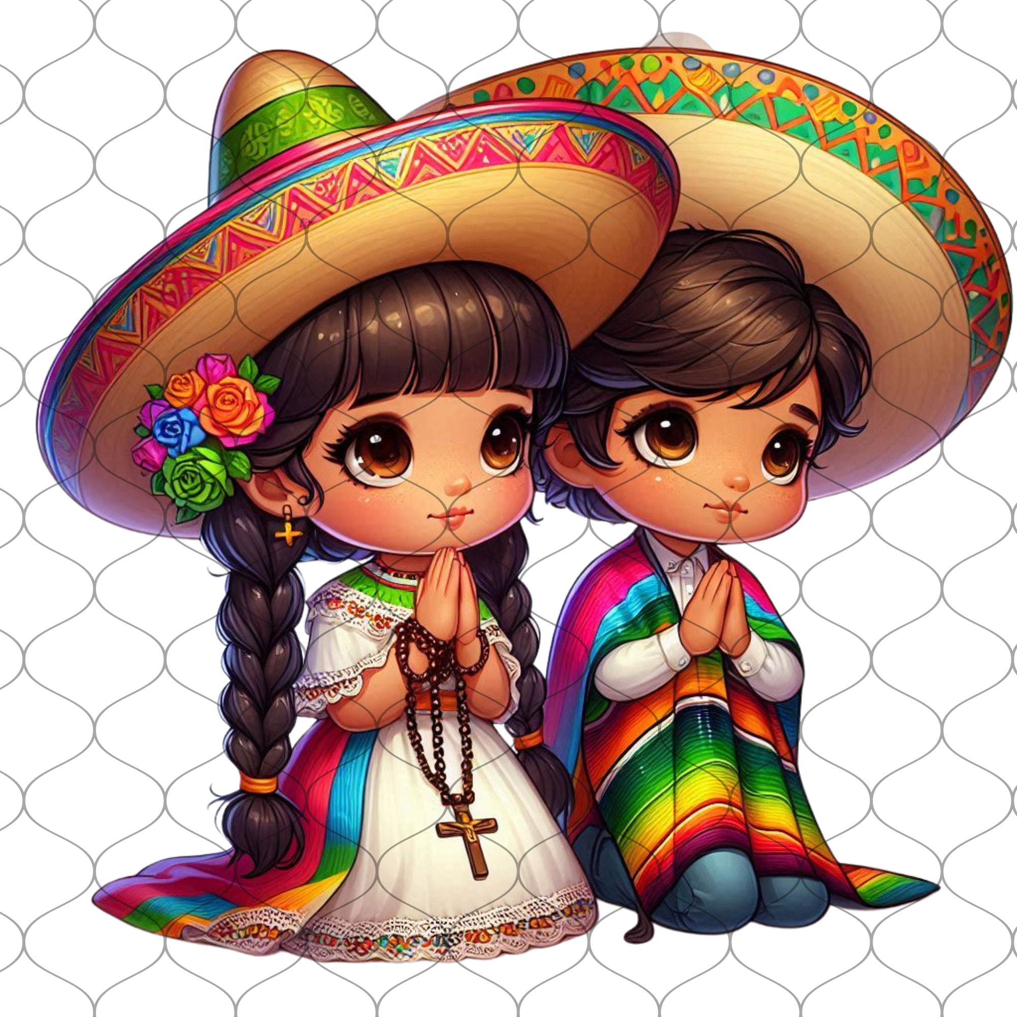 Super Cute Chibi Mexican Girl and Boy Clipart, 20 PNG, Cute Chibi ...