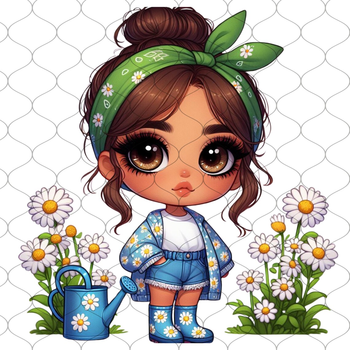 Chibi Cute Baby Girl Gardener, 15 Png, Spring Png, Daisies Png, Latina ...