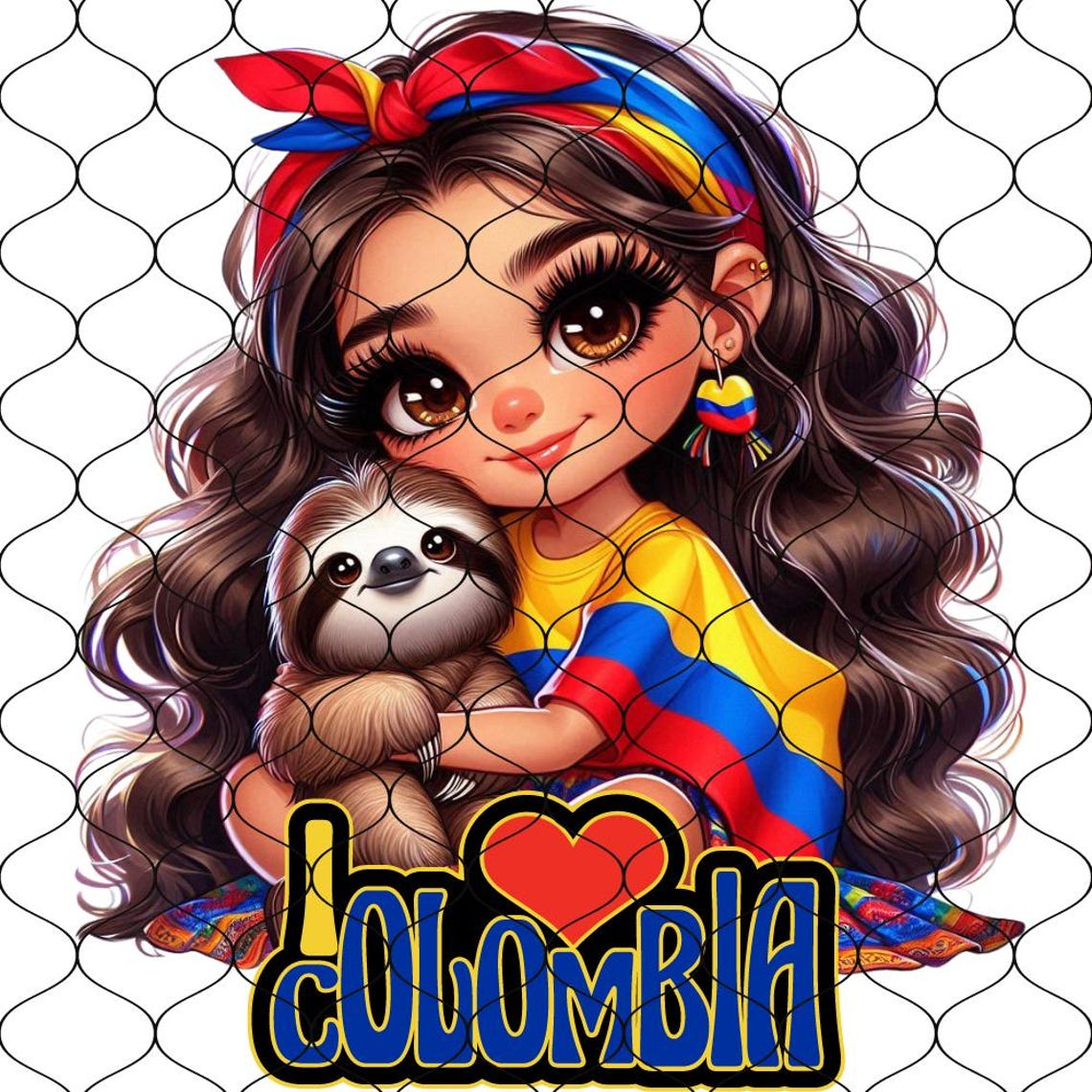 Chibi Cute Colombian Baby Girl With Sloth, 20 PNG, Colombian Girl ...