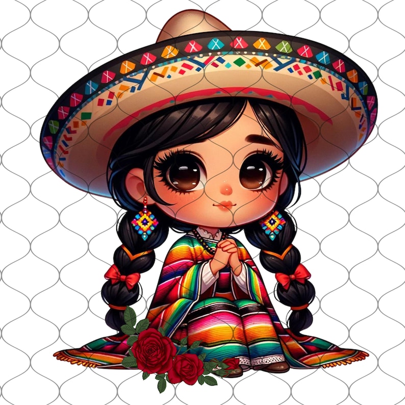 Super Cute Chibi Mexican Girl Clipart, 11 PNG, Latina Princess Clipart ...