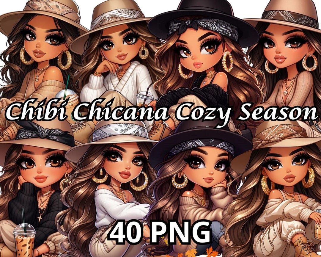Chibi Chicana Cozy Season, 40 PNG, Chicana Clipart, Autumn Png, Fall ...