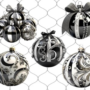 Black & White Christmas Baubles, 50 PNG, Winter Clipart, Christmas Tree ...